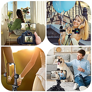 TARION Tripod Phone Mount Holder with 3 Cold Shoe Mount Cell Phone Mount Adapter for Tripod 360° Rotation Universal 1/4" Screw Smartphone Tripod Attachment Compatible with iPhone Samsung HVC-02