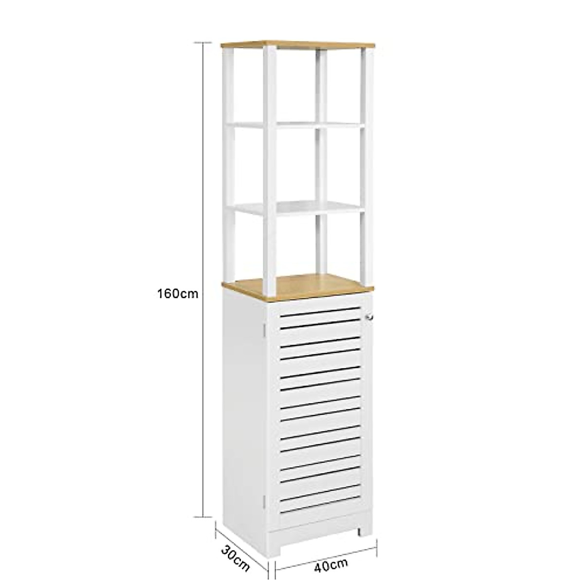 Haotian BZR43-W, White Floor Standing Tall Bathroom Storage Cabinet with Shelves and Door, Linen Tower Bath Cabinet, Cabinet with Shelf