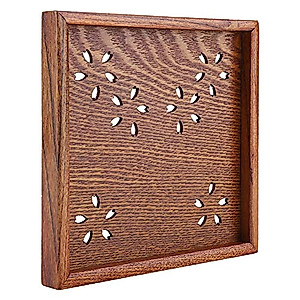 Wooden Tea Tray,Traditional Chinese Japanese Wooden Cherry Blossom Pattern Carved Hollow Square Tea Tray Coffee Fruit Snack Tray, widely Used in Restaurants, Home(18*18cm)
