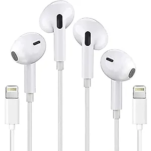2 Pack-Apple Earbuds iPhone Headphones [Apple MFi Certified] Earphones with Lightning Connector (Built-in Microphone & Volume Control) Compatible with iPhone 14/13/12/11/XR/XS/X/8/7 Support All iOS