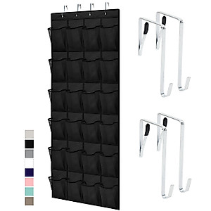 Gorilla Grip Shoe Holder Rack for Over the Door, 24 Mesh Pockets Hold up to 40 Pounds, Back of Closet Organizer, Behind Door Hanger, Nonslip Holders, Shoes, Sneakers and Home Accessories, Black