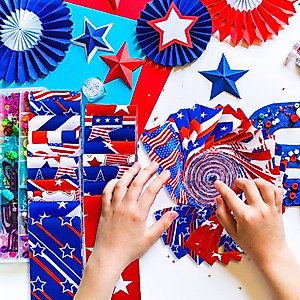 60 Pcs Cotton Jelly 4th of July Fabric Roll Independence Day Fabric Strips Cotton Jelly Fabric Patriotic Quilting Fabric Roll for Sewing DIY Patchwork, 12 Styles