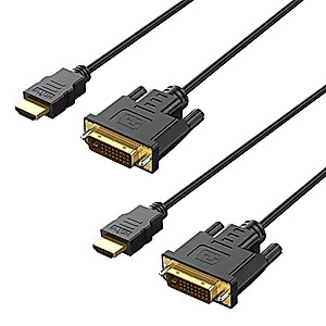 HDMI to DVI Cable 2 Pack, 5 Feet Bidirectional DVI-D to HDMI Cord Adapter 1080P Video High Speed Compatible for Computer, PC, Raspberry Pi, Roku, Xbox One, PS4 PS3, Graphics Card