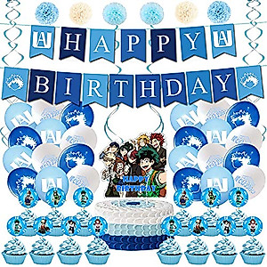 My Hero Academia Birthday Party Supplies, Including Birthday Banner, Cake Topper, Cupcake Toppers, Balloons, Hanging Swirls, Paper Garlands