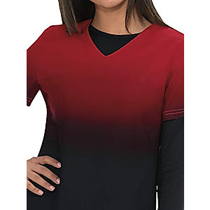 KOI Lite Women's V-Neck Ombre Reform Scrub Top Ruby/Black M