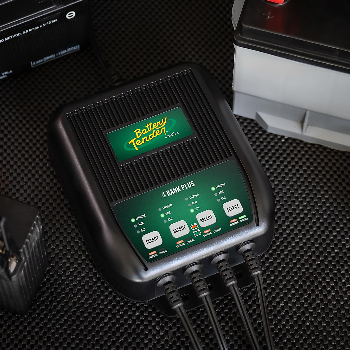 Battery Tender Plus 4 Bank Multibank Charger - 5 AMP (1.25 AMPs Per Bank) - Smart 12V Multi Battery Charger and Maintainer for Standard, AGM, and Lithium LiFePO4-022-0148-DL-WH