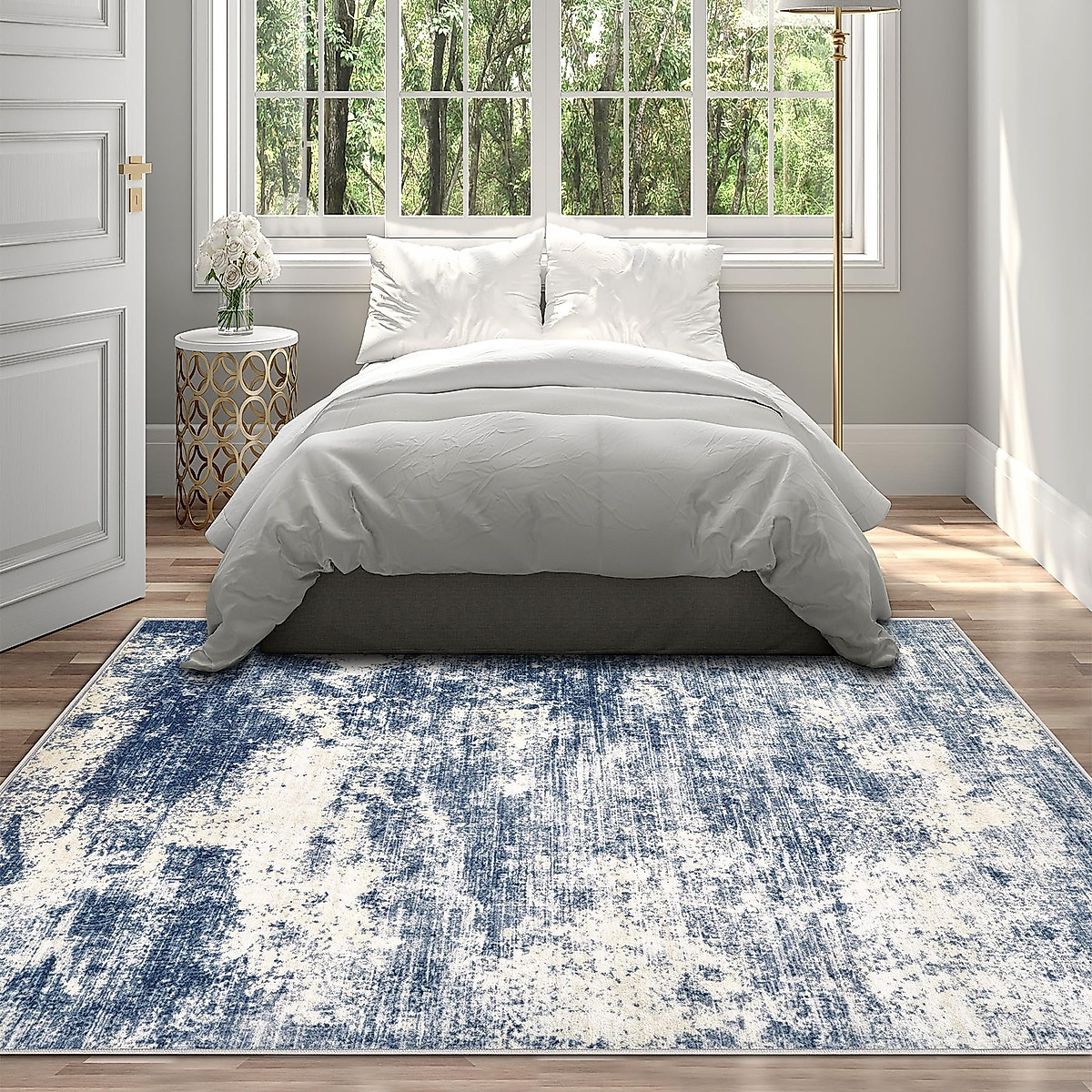 Area Rug Washable Rug 5x7: Modern Abstract Living Room Rug Anti-Slip Backing Stain Resistant Soft Indoor Carpet for Bedroom Kitchen Dining Room Table Home Office(Blue,5'x7')