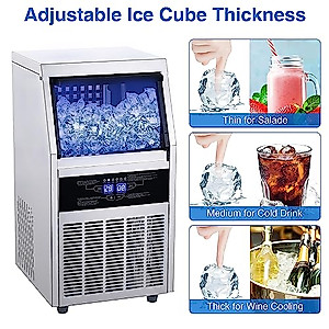 Zomagas Commercial Ice Maker Machine, 80-90LBS/24H Under Counter Ice Maker, Stainless Steel Freestanding Ice Machine with 28LBS Bin, Self-Cleaning, Scoop, Ideal for Home Bar Offices