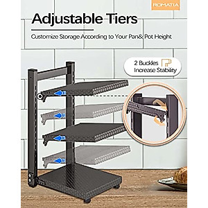 ROMATIA Pot and Pan Organizer Rack for under Cabinet, Heavy Duty Pot Pan Rack under Sink Organizers and Storage, Pot lid organizer, Kitchen Cabinet Organizer with 7 Adjustable Shelves