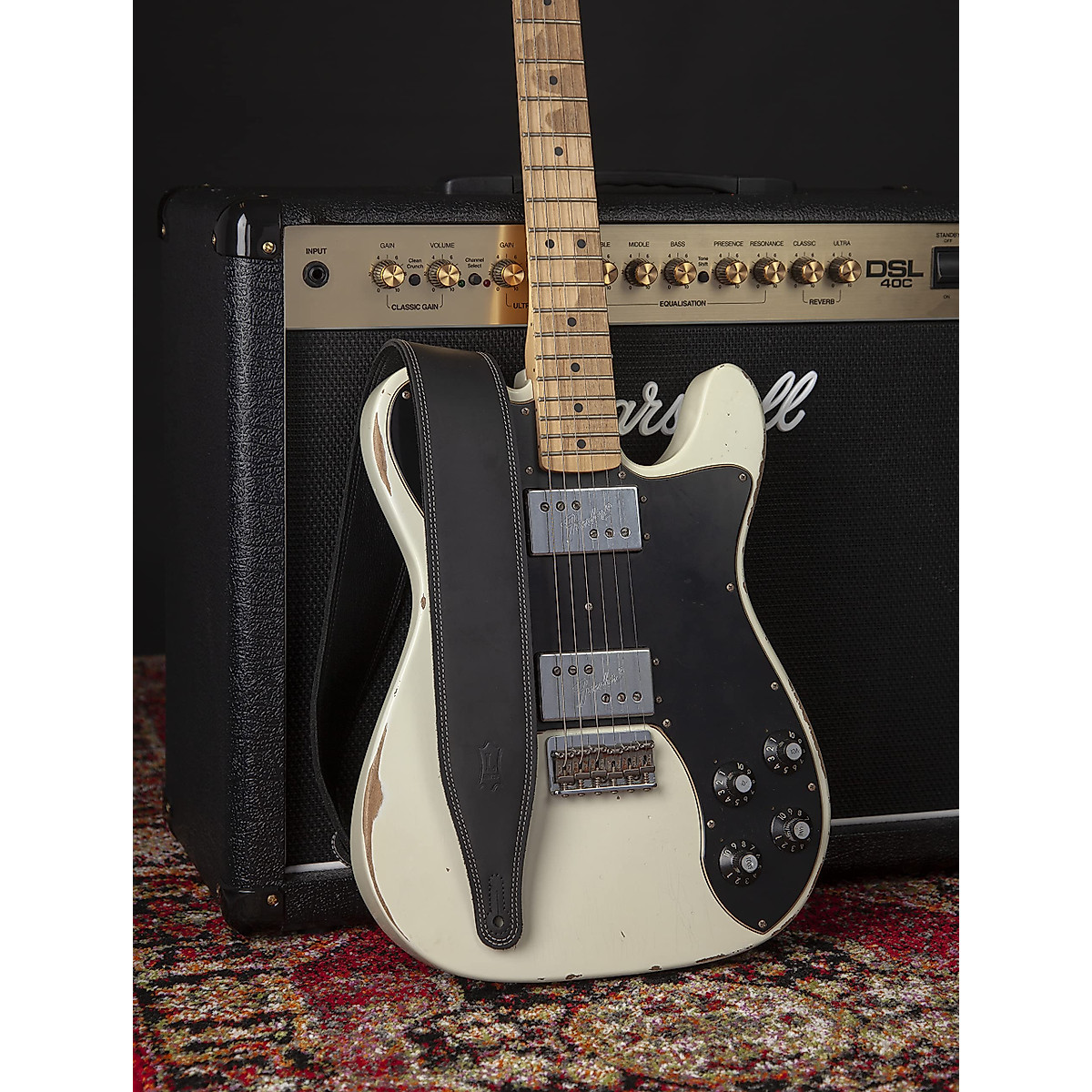 Levy's Leathers Butter Double Stitch 2.5" wide Garment Leather Guitar Strap; Deluxe Series - Black (M17BDS-BLK)