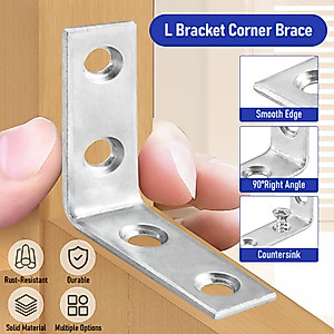 40 Pack L Bracket Corner Braces, Small Metal L Brackets for Wood, 1.5 inch Steel Joist Right Angle Brackets for Wood Shelves Chair Drawer Cabinet with Screws, Zinc Plated HOME MASTER HARDWARE