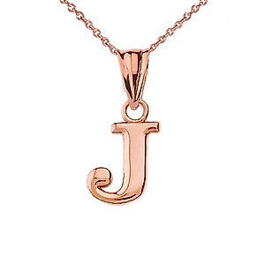 14K Rose Gold Fine Dangling Initial Letter J Charm Pendant with Rolo Chain - 16"
