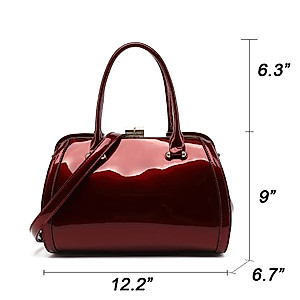 Style Strategy purses patent leather handbags for women Top Handle with kiss lock Satchel Shoulder bags crossbody for women (Bronze)