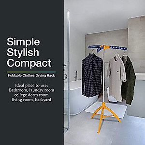 Collapsible Clothes Drying Rack, Portable Garment Rack Indoor, Foldable Standing Laundry Racks for Drying Clothes, Tripod Stand, Hangaway Garment Rack, Steamer Hanger Stand, Orange and Blue