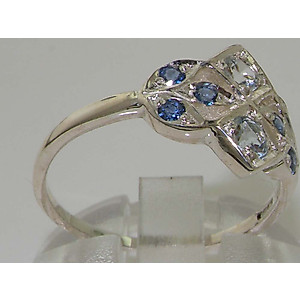 LetsBuyGold 925 Sterling Silver Natural Aquamarine and Sapphire Womens Cluster Ring - Sizes 4 to 12 Available