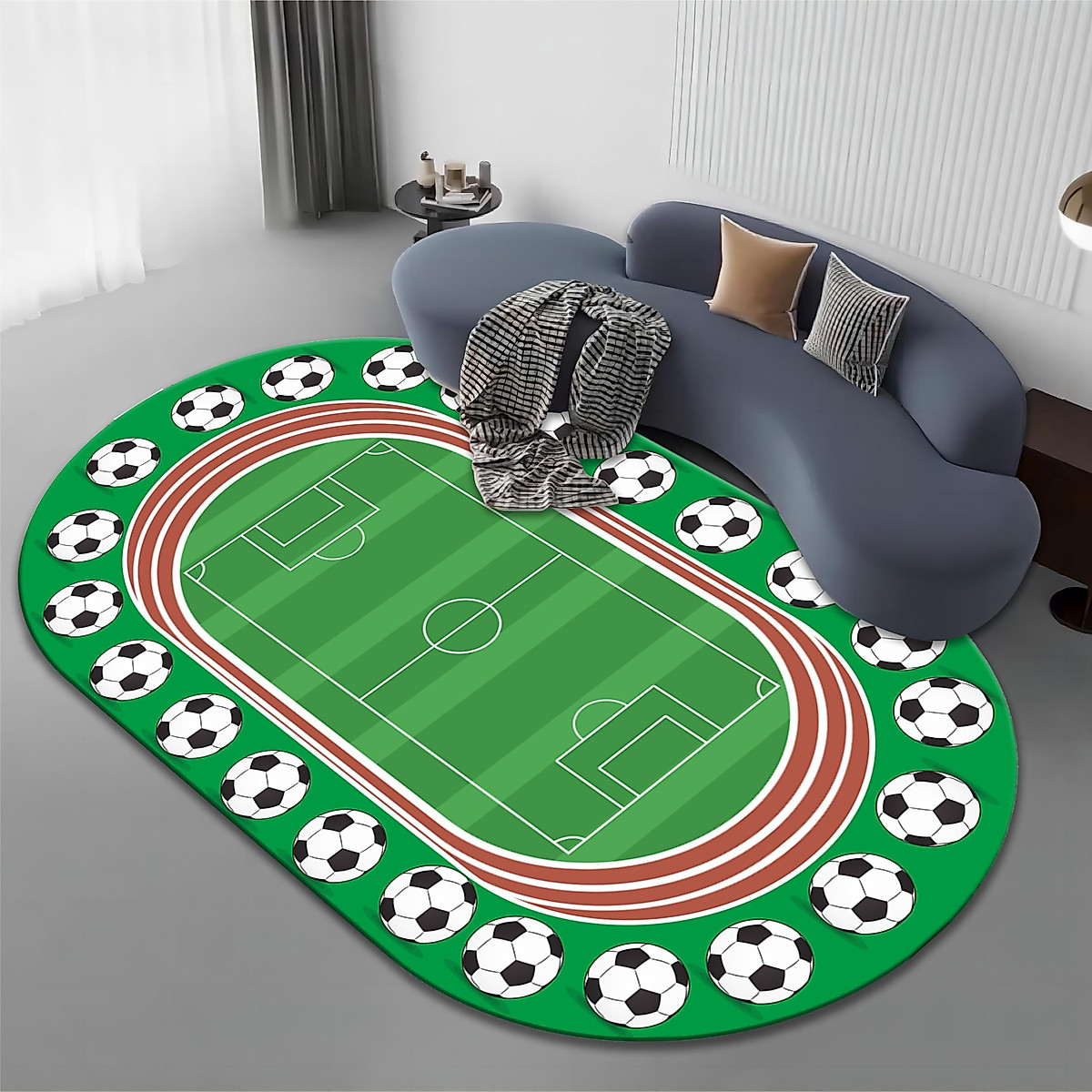 Puyosvr Soccer Field Area Rug,6x8ft, Green Sports Football Printing rugs, Children'S Room Game Small Carpet Indoor Non-Slip Washable Carpet,for BoysBedroom Game Room Kindergarten Living Room Kitchen