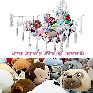 YUNII Toy Hammock for Stuffed Animal Storage,Large Capacity Bath Toy Organizers,Baby Toy Storage with Fairy Lights,Durable Cotton Net for Bedroom Kids Room,Play Room Boho Nursery Decor