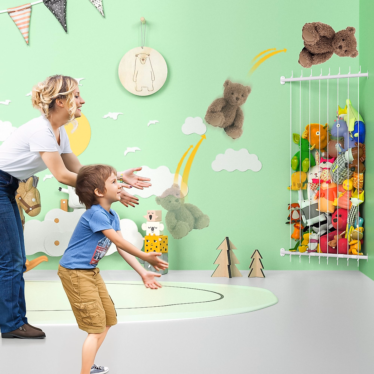 Stuffed Animal Storage Wall, Corner Plush Toys Holder with Star Pattern, Hanging Toy Organizer Shelf for Nursery Bedroom Kid Room Decor Organization