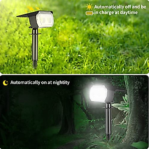 Sararoom 2Pcs Solar Spotlight Outdoor, 48 LEDs 1000LM 6500K Daylight White IP65 Waterproof Solar Landscape Spot Light, 3 Brightness Adjustable, Dusk to Dawn Solar Garden Light for Yard,Patio
