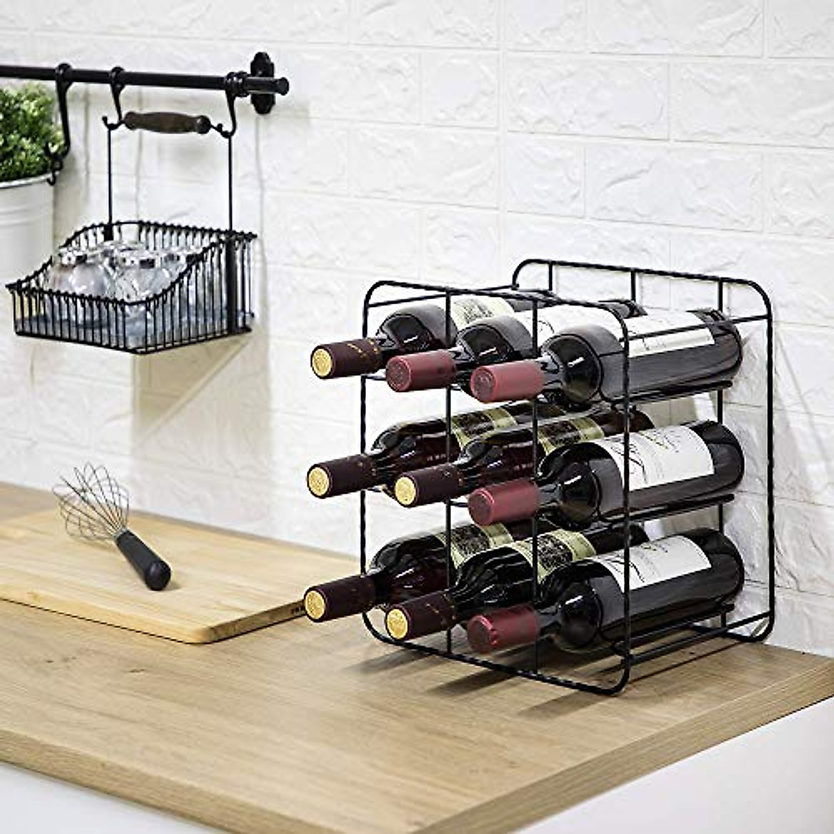 Home Zone Living Wine Rack - Countertop Freestanding Holder, Stores up to 9 Bottles