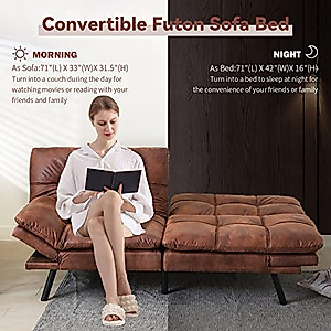 Opoiar, Memory Foam Loveseat, Modern Sleeper Couch Futon Sofa Bed, 71"X33"X31.5", Brown