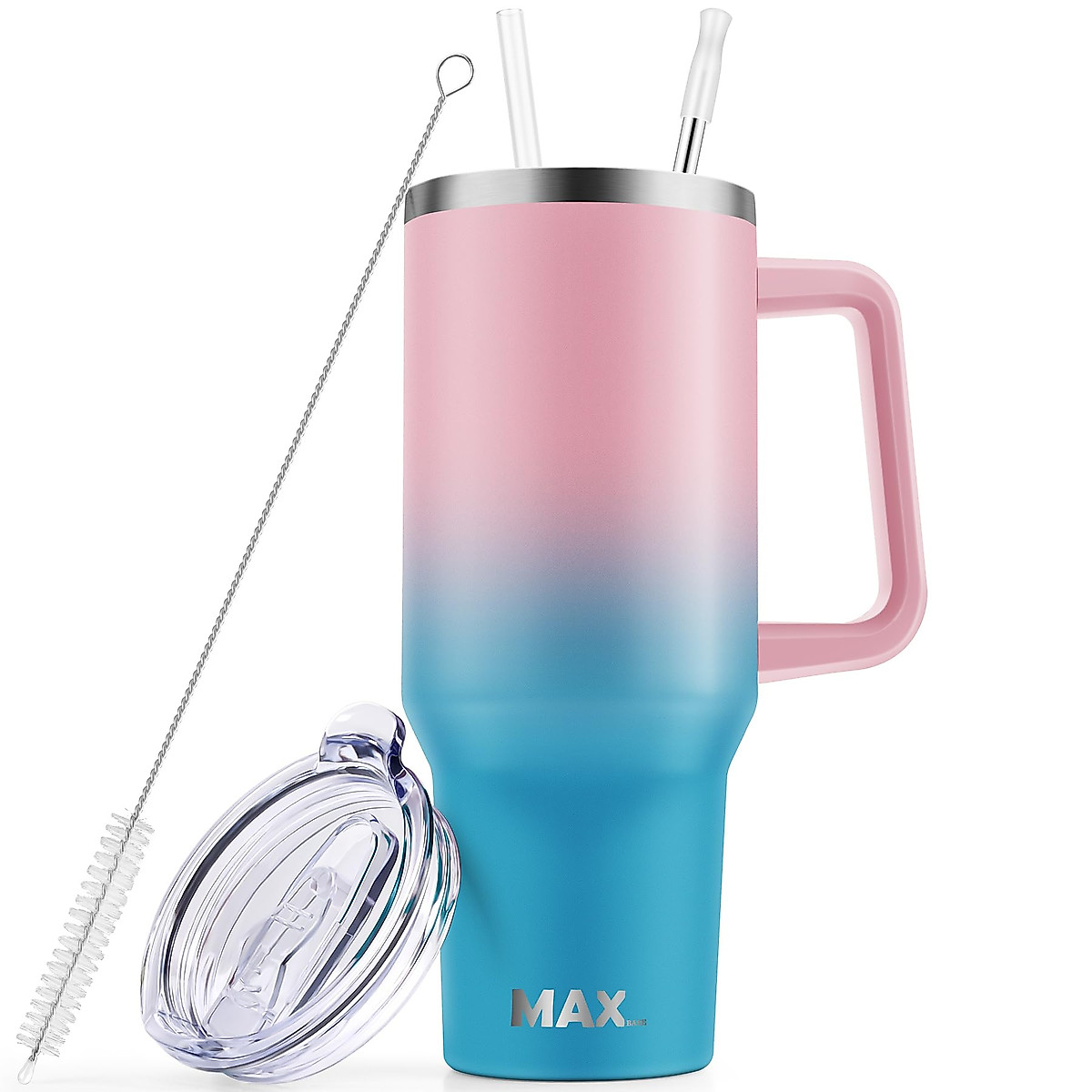MaxBase 40 Oz Tumbler with Handle and Straw Lid, Insulated Reusable Stainless Steel Travel Mug Keeps Drinks Cold up to 34 Hours, 100% Leakproof Bottle (Bubble)