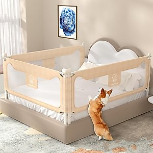 MagicFox Bed Rails for Toddlers, Extra Tall 32 Levels of Height Adjustment Specially Designed for Twin, Full, Queen, King Size - 2024 Safety Bed Guard Rails for Kids (Khaki, 1 Side:74.8"(L) ×27"(H))