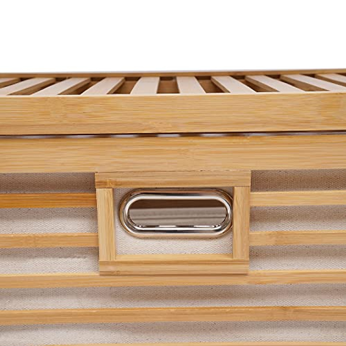 3-Tier Bamboo Laundry Hamper Cabinet Organizer Floor Stand Bathroom Storage Shelf Cabinet with Tilt Out Laundry Basket Dirty Clothes Bag for Laundry Room Bathroom Bedroom Closet