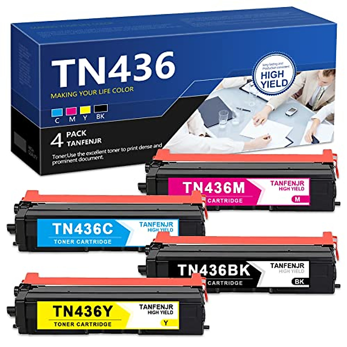 TANFENJR Compatible TN-436 TN436 Toner Cartridges Replacement for Brother HL-L8260CDW HL-L9310CDWT MFC-L8610CDW DCP-L8410CDW (1Black/1Cyan/1Magenta/1Yellow)