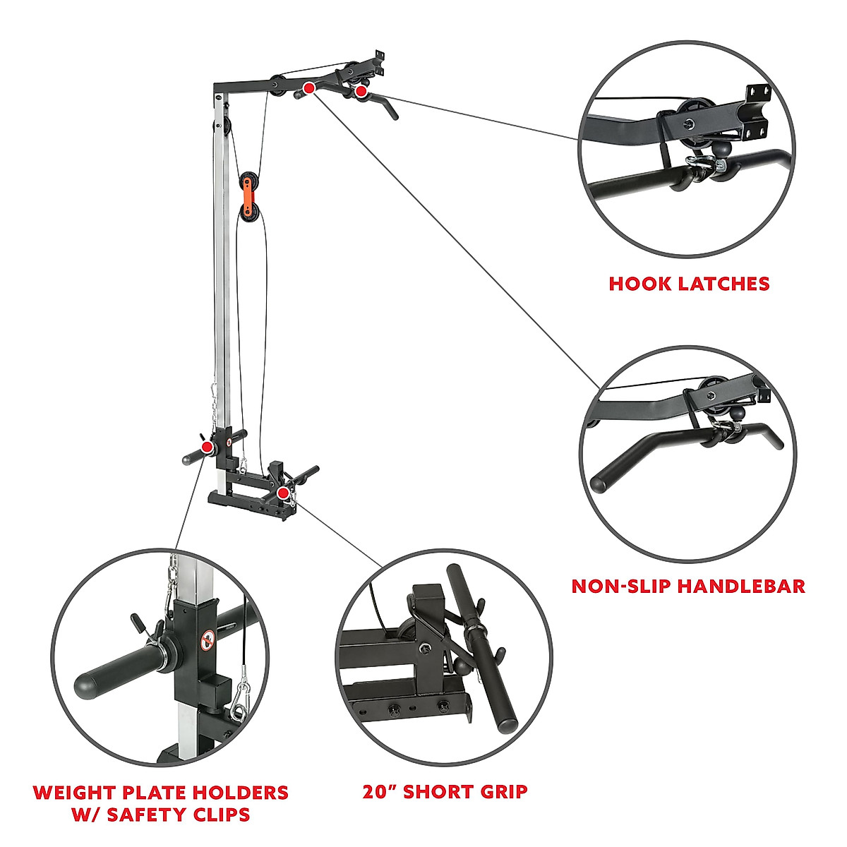 Sunny Health & Fitness LAT Pull Down Attachment Pulley System for Power Racks – SF-XF9927