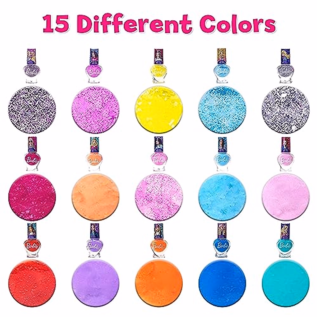 Barbie Movie 18 Piece Kids Water-Based Nail Polish Activity Makeup Set, Includes Nail Polish with Nail Gems Wheel and Nail File for Parties, Sleepovers and Makeovers, Townley Girl