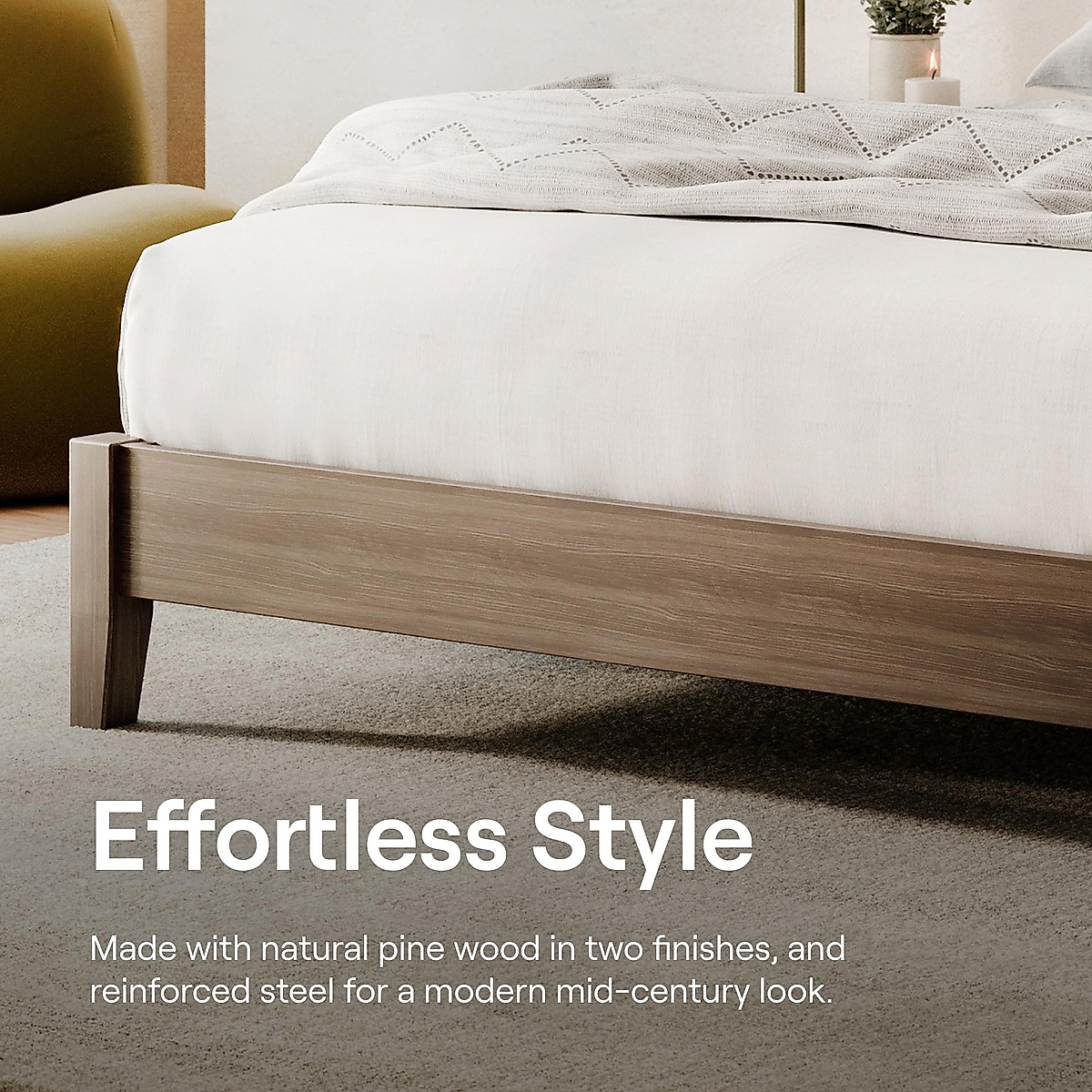 Nectar Premier Wood Platform Queen Bed Frame - Walnut - 12” Height - Contemporary and Durable - Sturdy Wooden Slats for Support - Easy Assembly - Holds Up to 800 Pounds