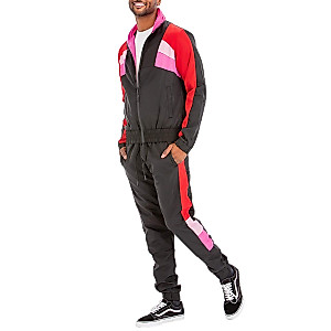 WEIV GEAR Men’s Tracksuit Set – 2 Piece Outfit Casual Active Full Zip Up Windbreaker Jacket and Drawstring Joggers Sweatpants SET509/709 RED L