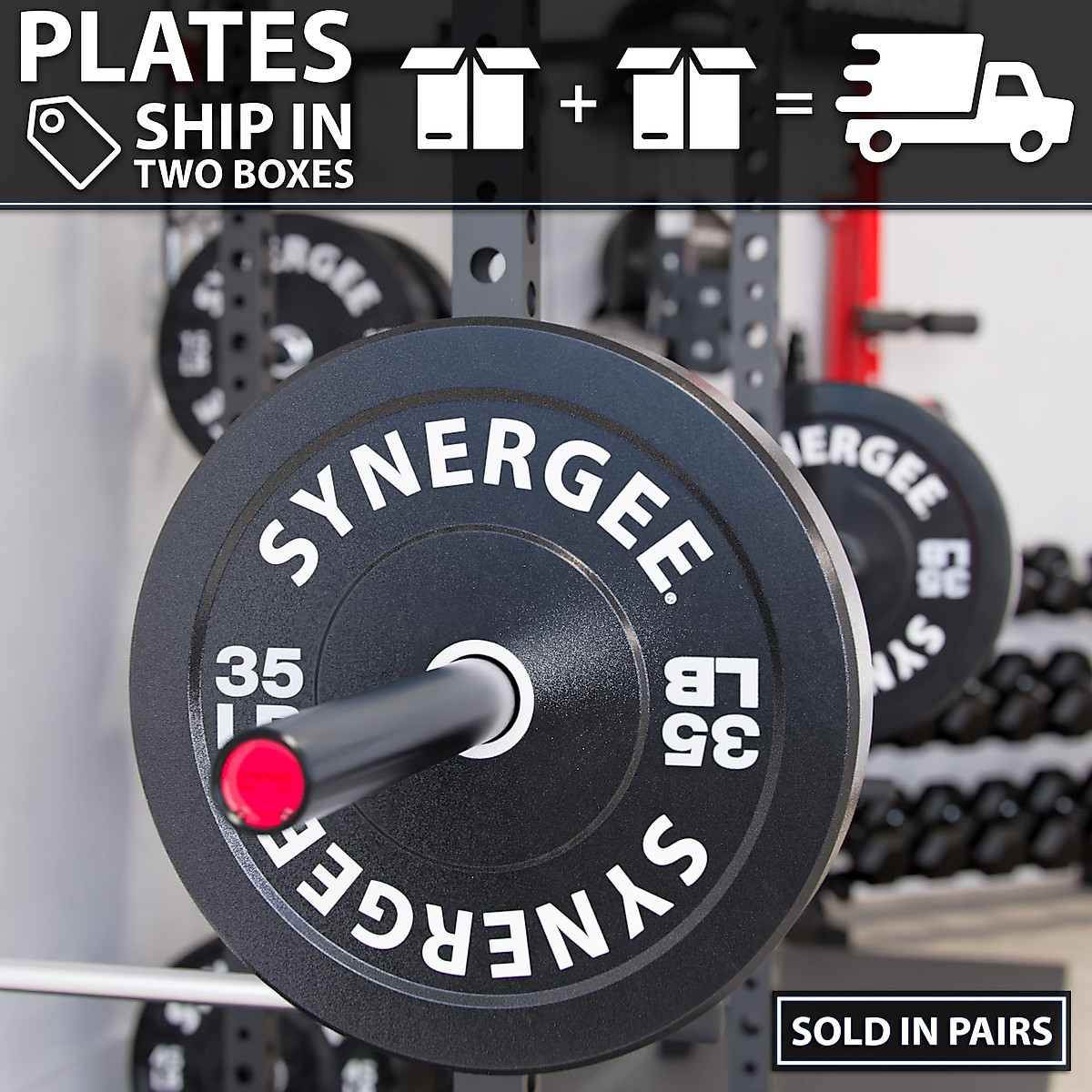 Synergee Bumper Plates – Durable Olympic Weight Plates, Low-Bounce Rubber for Strength Training, Powerlifting, and Functional Workouts.
