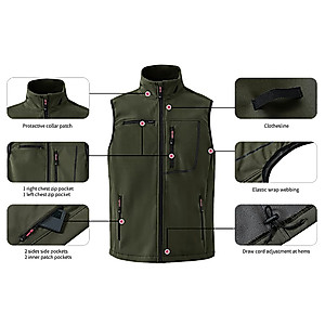 MoFiz Mens Vest Outerwear Zip Up Fleece Lined Light Windbreaker Sleeveless Jacket Hiking Golf Vest For Men Army Green X-Large
