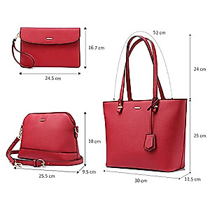 Handbags for Women Shoulder Bags Tote Satchel Hobo 3pcs Purse Set Red