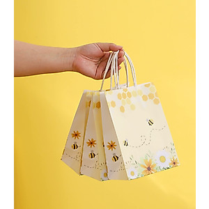 Winoo Design Bee Gift Bags with Handles - 16 PK - Bee Bags for Party Favor, Bee Paper Bags for Bee Party Decorations, Bee Birthday Party Decorations, What Will It Bee Gender Reveal Party Supplies