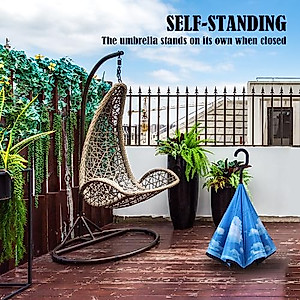 Wxjiahetai Inverted Reverse Umbrella with C-shaped Handle Windproof Upside Down Umbrellas for Rain Double Layer Hands Free Umbrella for Women and Men (Forest Elk)