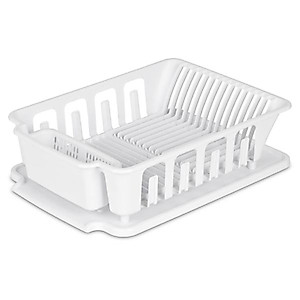 JOEY'Z Extra Large Heavy Duty Sturdy Hard Plastic Sink Set with Dish Rack with Attached Drainboard Cup Holders for Home Kitchen Counter Top Organizer - White (18 3/4" L x 13 3/4" W x 5 1/2")