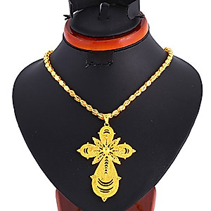 18K Gold Plated Ethiopian Cross Pendant with Ethiopian Handmade Chain Eritrea Items