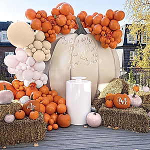 Rubfac 134pcs Boho Balloon Garland Arch Kit Double-Stuffed Matte Orange Cream Peach Apricot Balloons for Wedding Birthday Baby Shower Party Decor