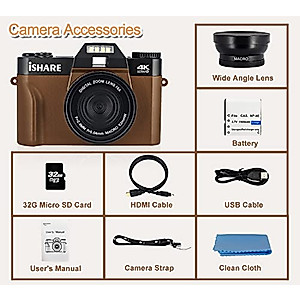 Digital Camera for Photography,Vlogging Camera for YouTube with WiFi 180° Flip Screen,16X Digital Zoom,Digital Camera for Kids and Adults with One Batteries,Wide-Angle Lens and 32GB Micro Card
