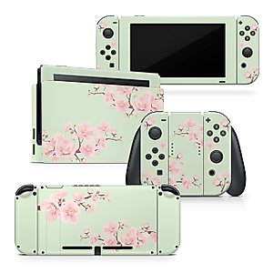 TACKY DESIGN Japanese Cherry Blossom Skin Compatible with Nintendo Switch Skin, Beige Color Skin Compatible with Nintendo Switch Skin, Vinyl 3m Sticker, Full wrap Cover (Mint Green)