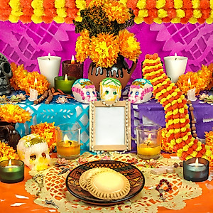 6 Pcs× 5 Feet Long Marigold Flowers Garland Bulk Indian American Wedding Party Mantel Decoration Artificial Dia de Los Muertos Decorations for Altar Faux Flower Garland for Diwali, Bush Floral Party