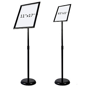 Adjustable Heavy Duty Pedestal Sign Holder Floor Stand, Sign Stand Poster Stand, Standing Floor, 8.5 x 11 inch, Vertical & Horizontal View, Outdoor Indoor Standing Display Sign Holders Aluminum Black