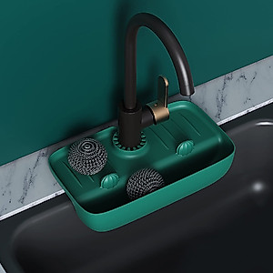 POROPL Kitchen Faucet Splash-Proof Draining Rack - Sink Water Collection Pad Non-Slip Countertop Pad, Kitchen Rag Sponge Wipe Draining Storage Rack Kitchen Bathroom Gadgets (Green)…