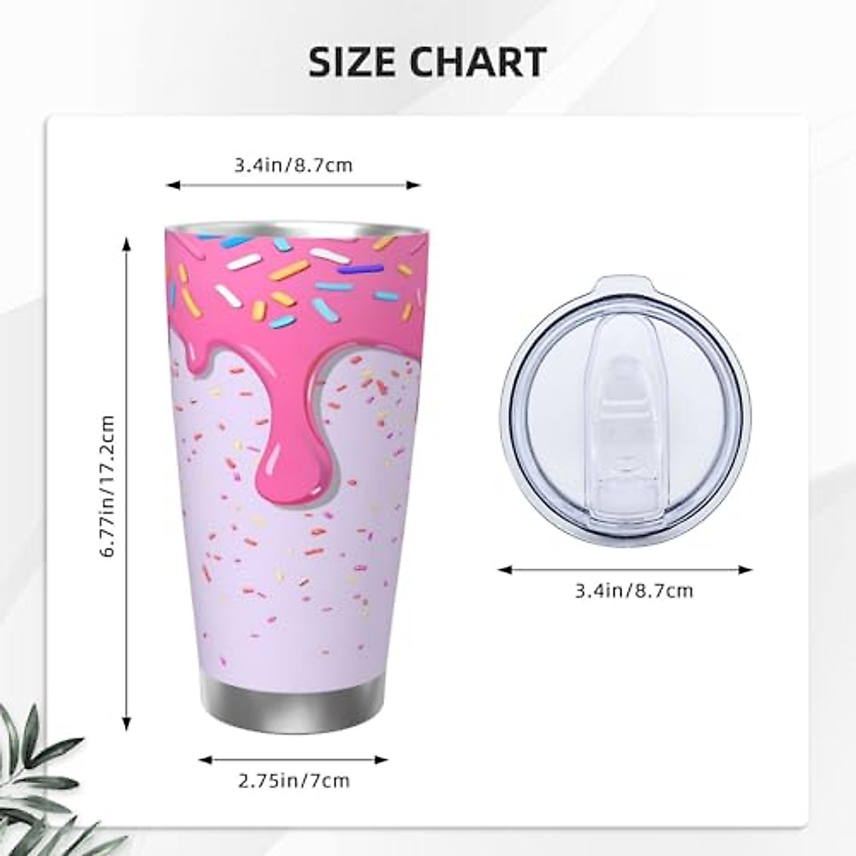 AYCZN Donut Dessert 20 OZ Tumbler Stainless Steel Travel Coffee Mug, Colorful Sprinkle Insulated Water Bottle with Lid Leakproof Thermal Cup