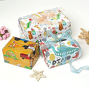 AccuLess 12 Sheets Children's Birthday Wrapping Paper Boys Girls Kids Dinosaur Happy Birthday Recyclable Package Wrap Paper for Party,Baby Shower,Christmas Folded Flat 19.7 x 27.5 Inch Per Sheet