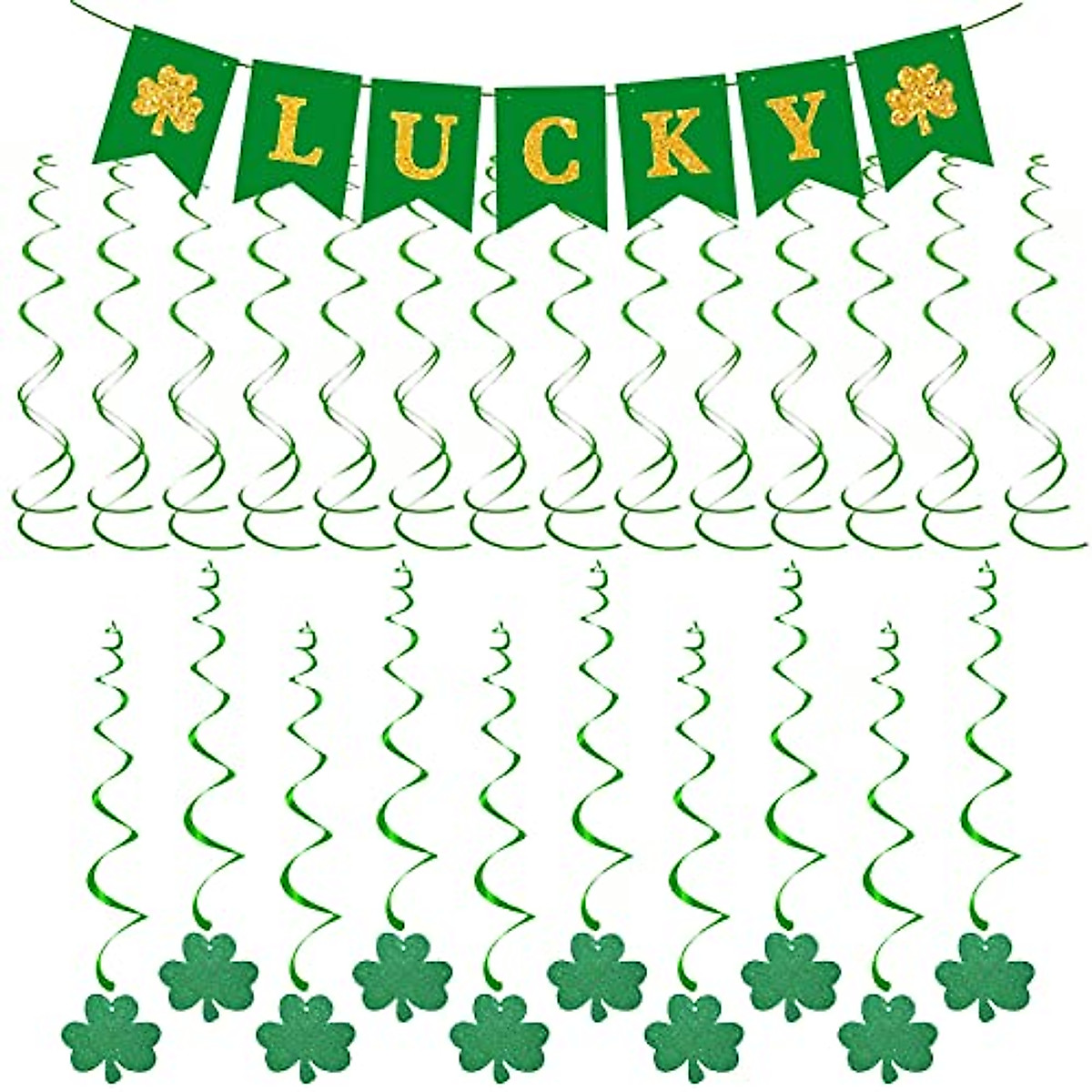 31 Pieces St. Patrick's Day Hanging Swirls Decorations - Green Lucky Banners Garland Hanging Clover Shamrock Swirls Irish Decor for Home Saint Patrick Party Supplies
