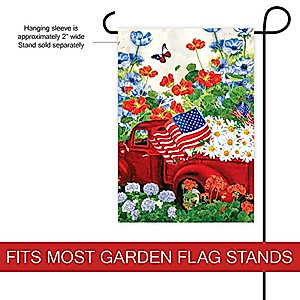 Texupday Patriotic Red Truck Celebrate The USA Double Sided America Floral Daisy Garden Flag Outdoor Yard Flag 12" x 18"